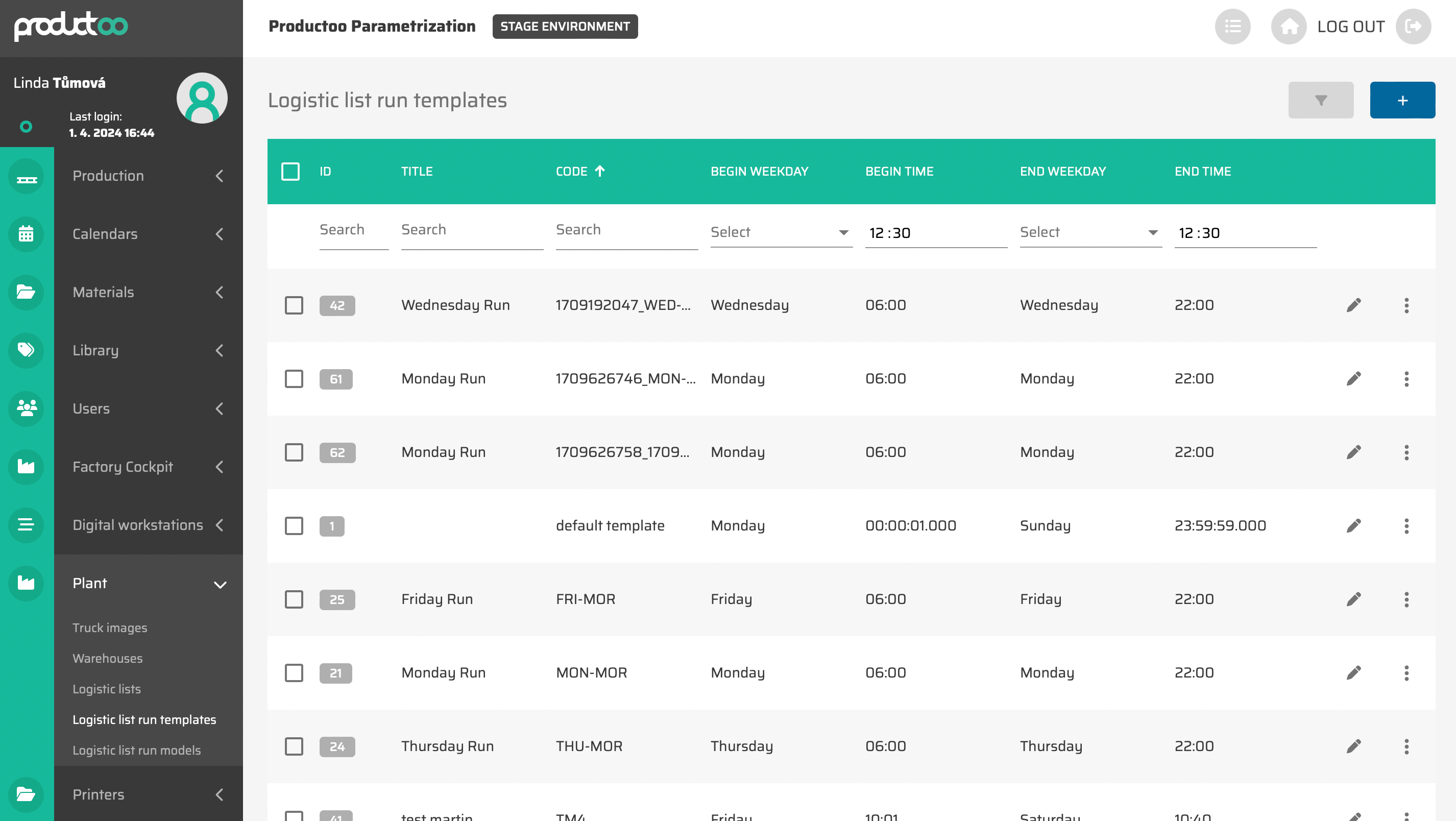 Logistic list run templates