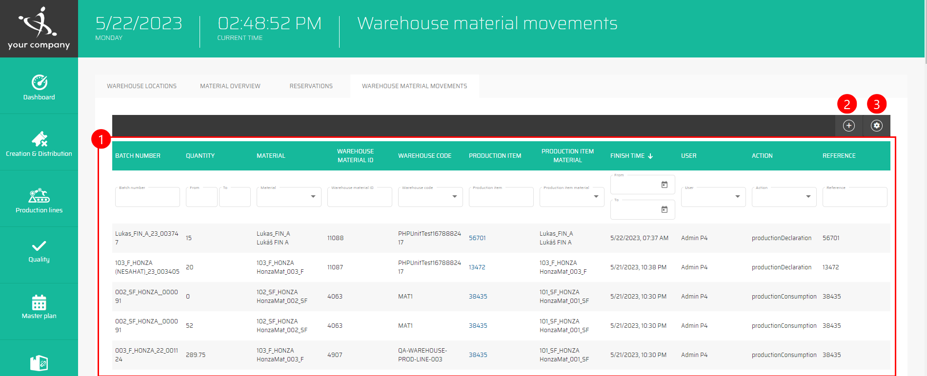 Warehouse material movements