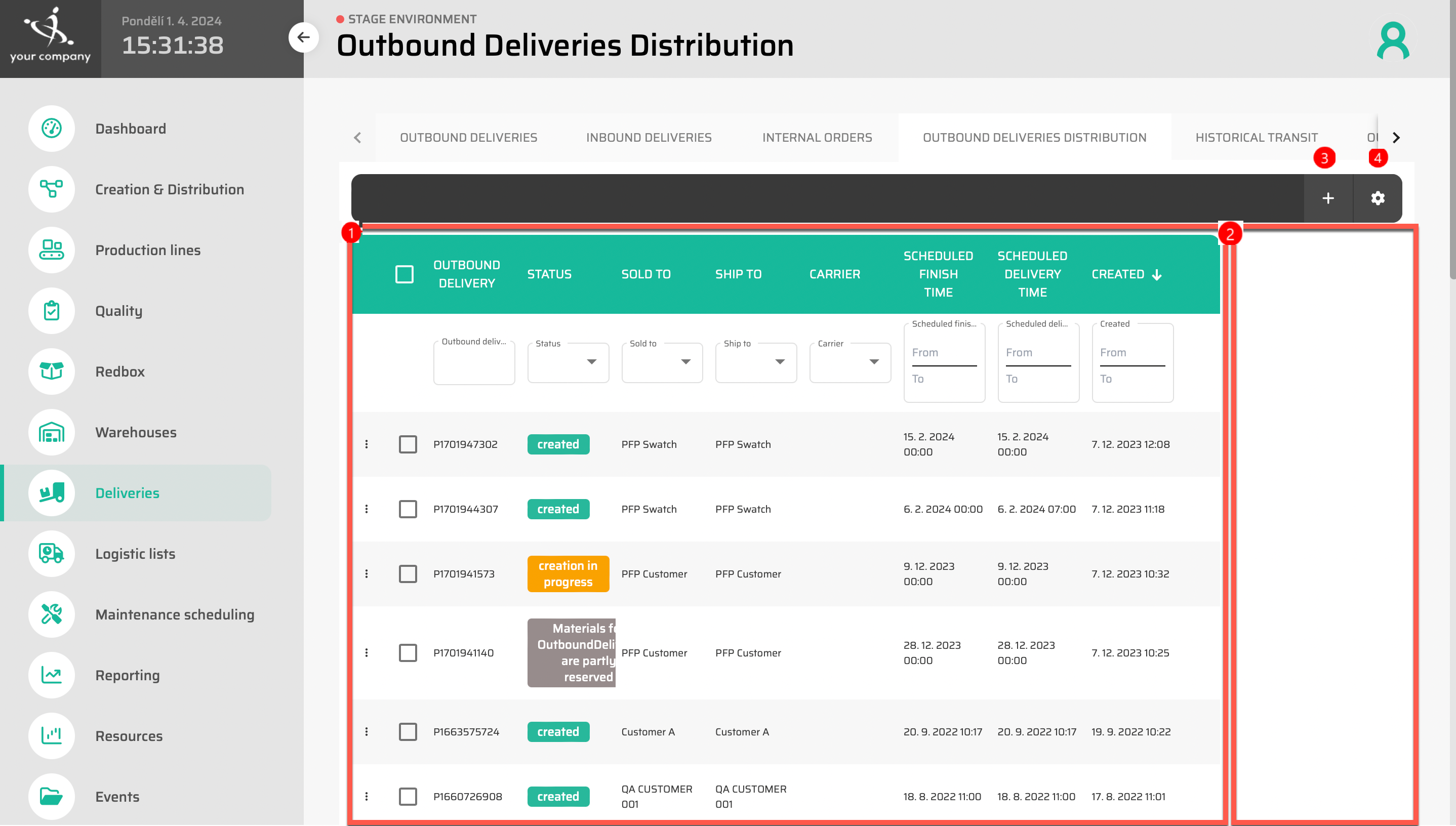 Outbound deliveries distribution