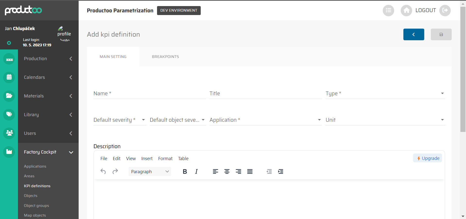 Main Setting - KPI definitions