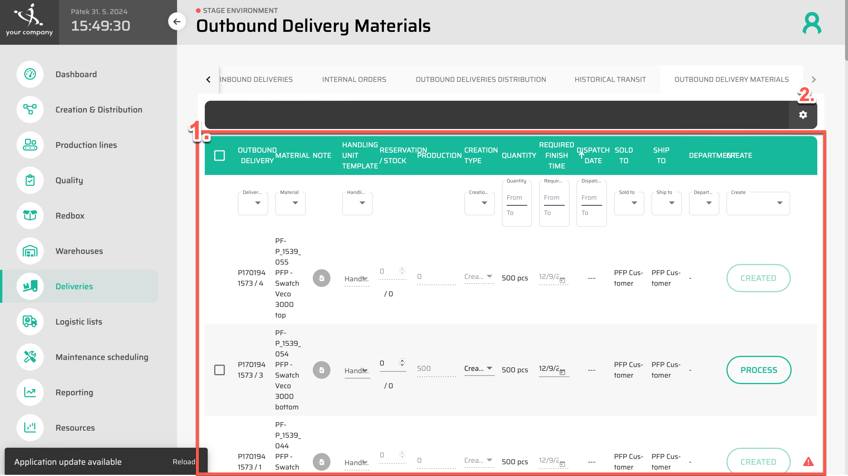 Outbound delivery material