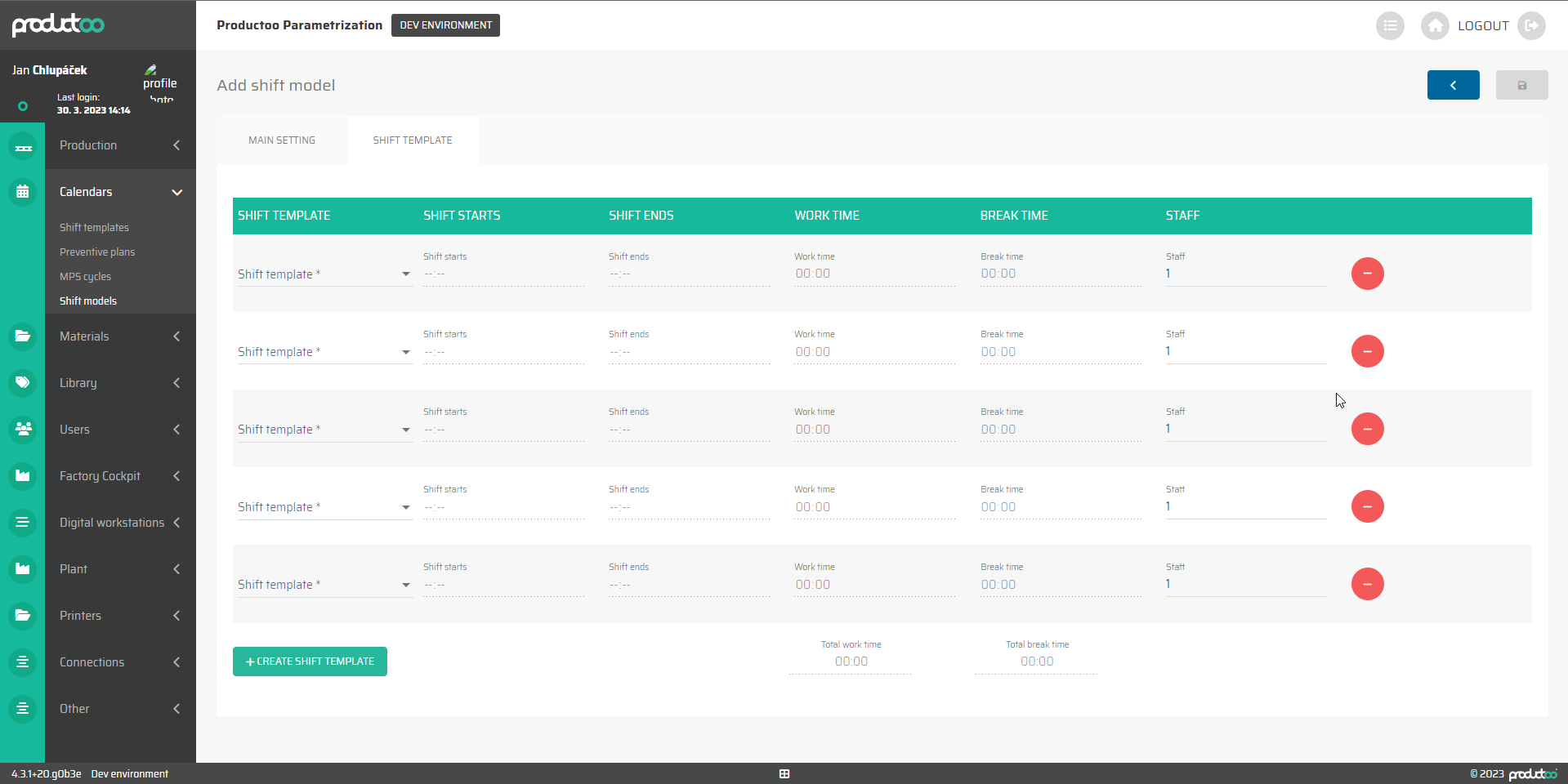Shift Models - Shift Template