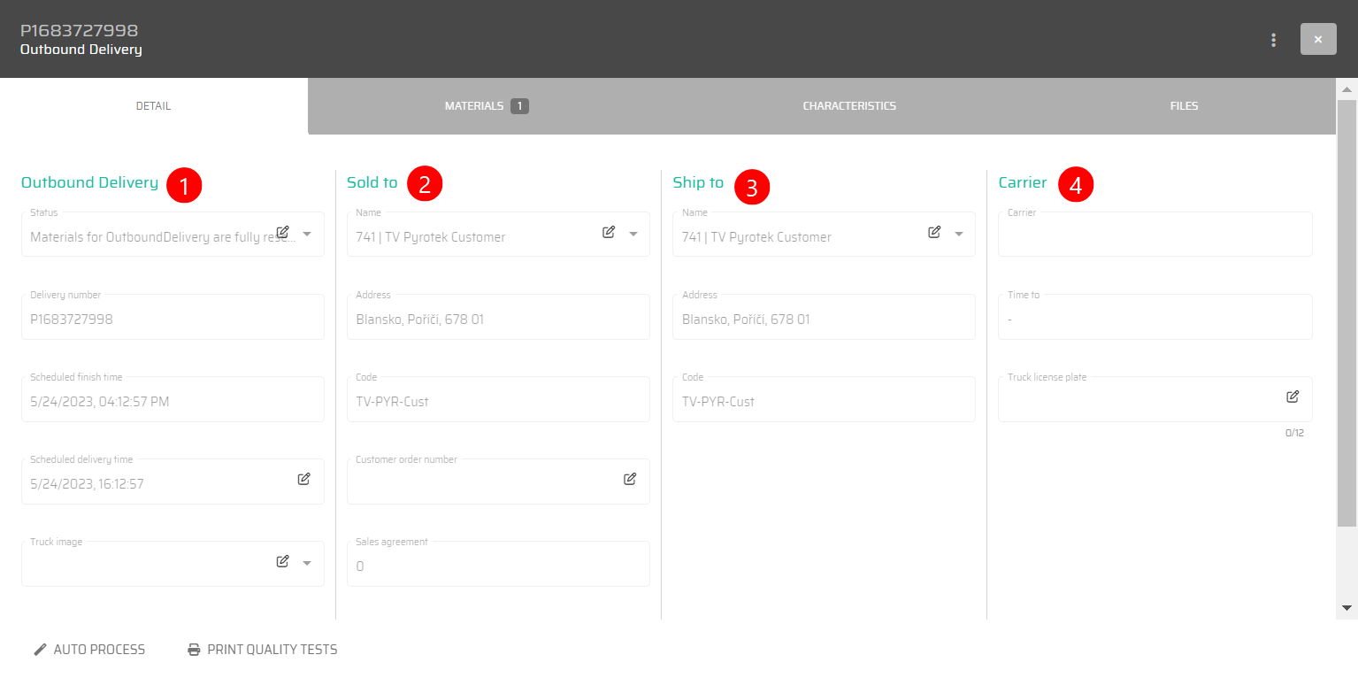 Outbound Delivery dialog